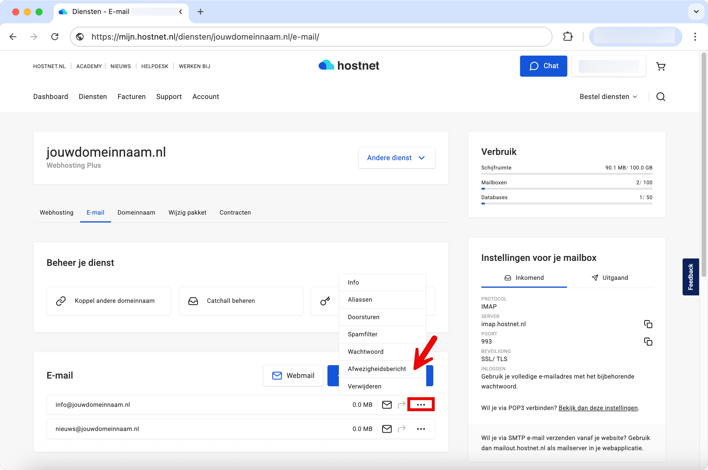 Afwezigheidsbericht instellen via Mijn Hostnet – Handleidingen | Hostnet